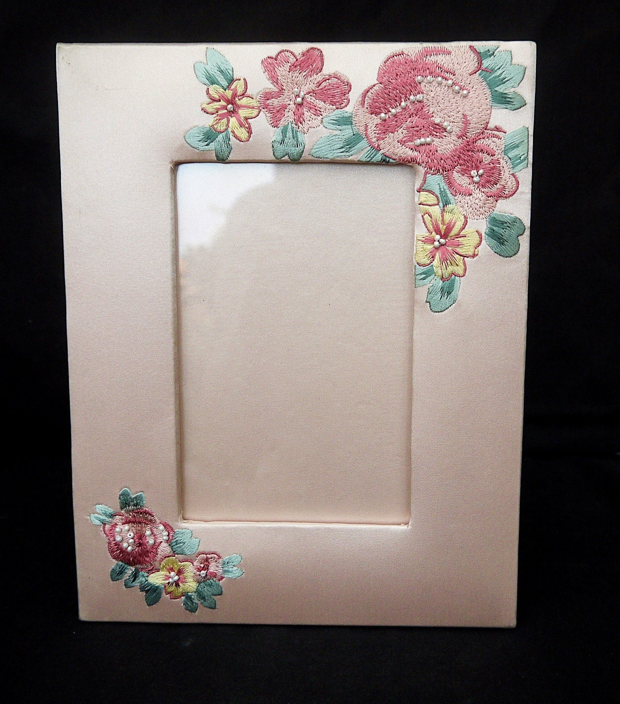 Vintage Embroidered Photo Frame Large Satin Picture Frame | Etsy