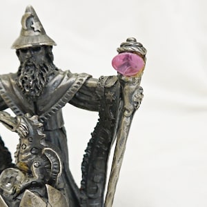 Pewter Wizard and Dragon Statue With Swarovski Crystal Vintage Figurine ...