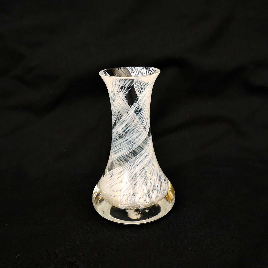 Caithness Scotland Glass Vase Vintage White Clear Swirl Glass Vase Hand ...