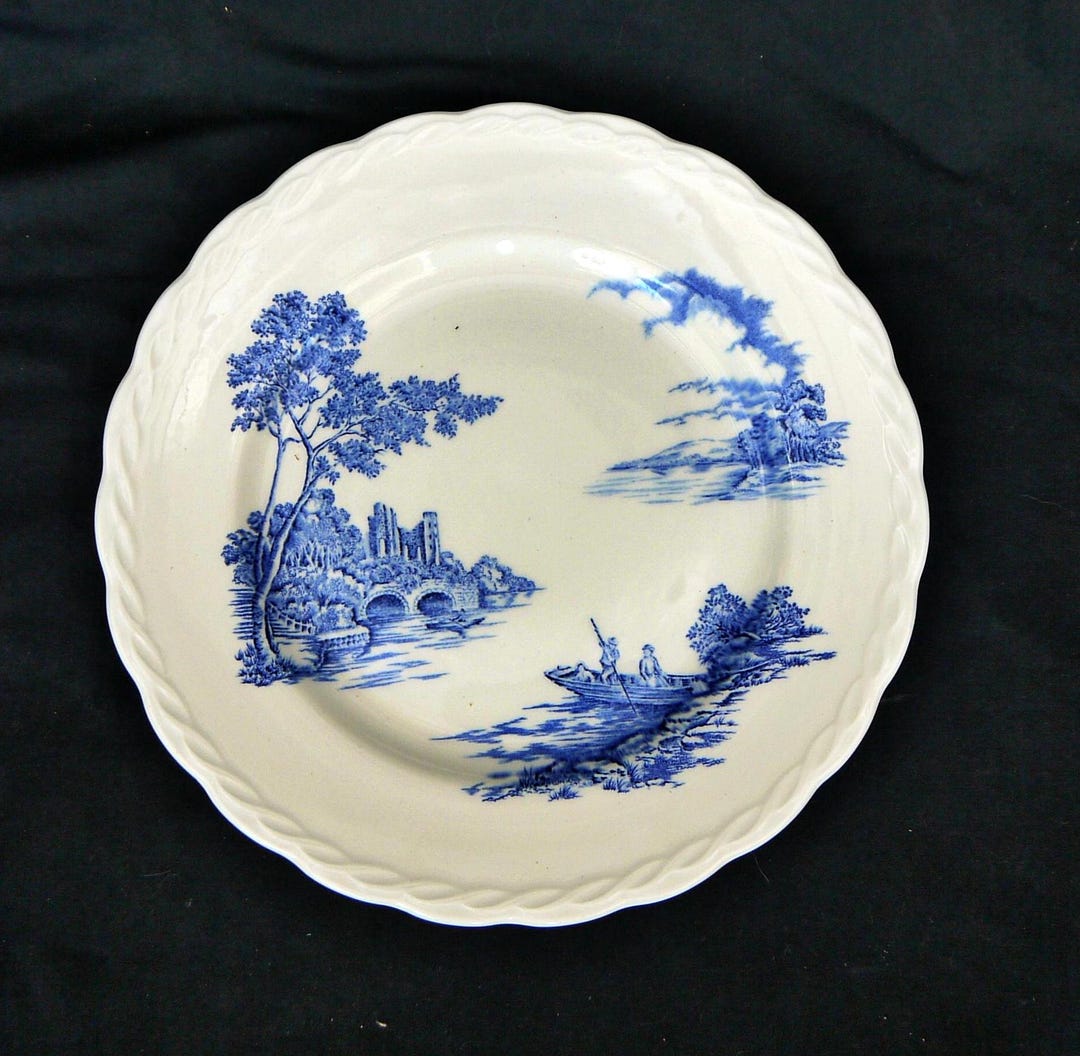 Vintage W.H. Grindley Lake Ferry Plate: Blue and White Staffordshire ...
