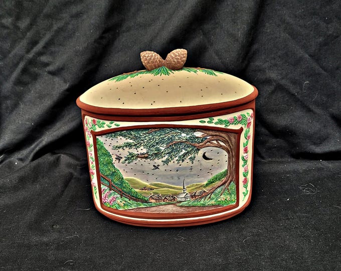 Large Biscuit Barrel Cookie Jar Owal Lid Cones Vintage Ceramic Storage ...