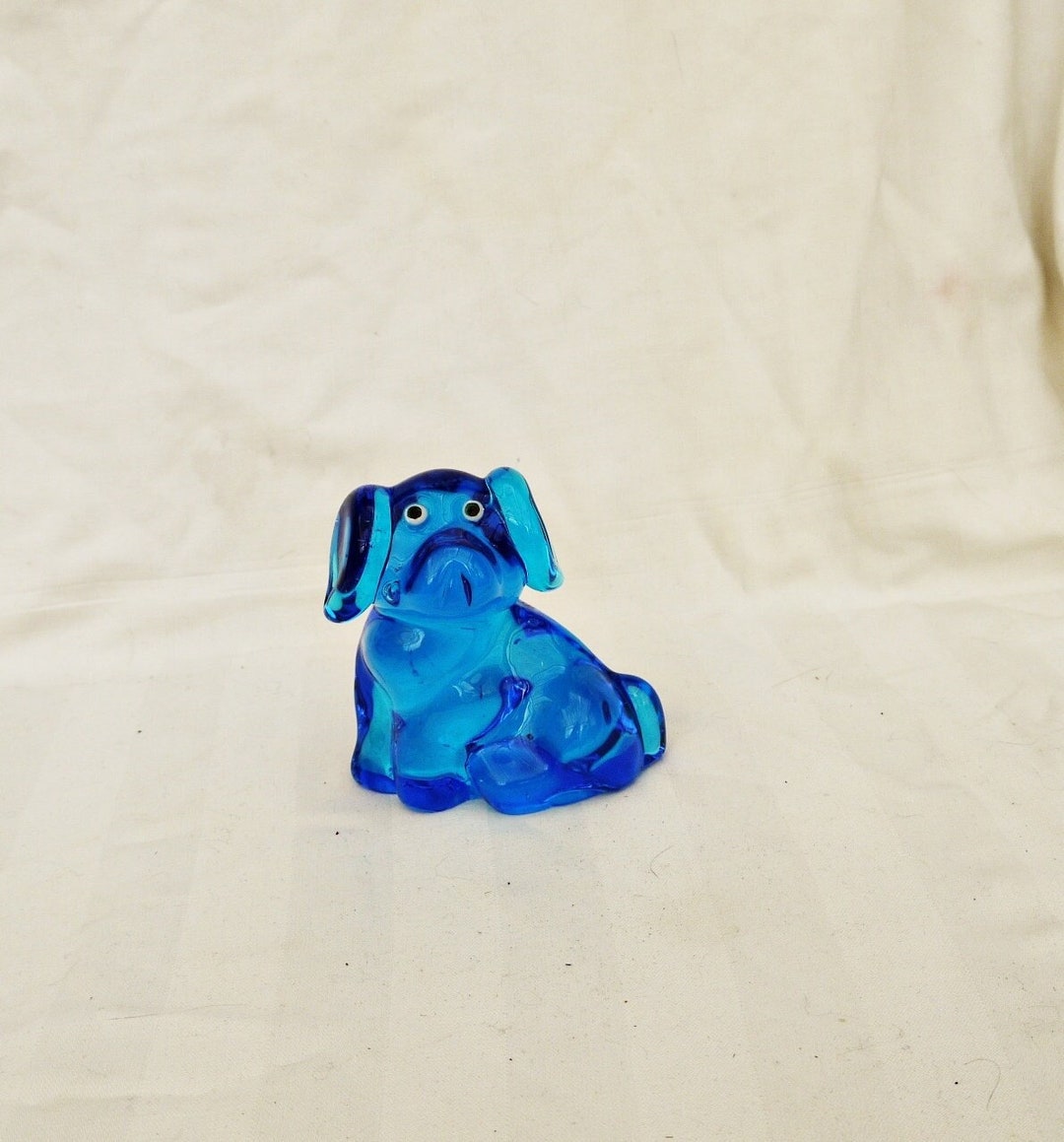 Sky Blue Figurine Glass Dog Vintage Hand Blown Dog Glass Dog ...