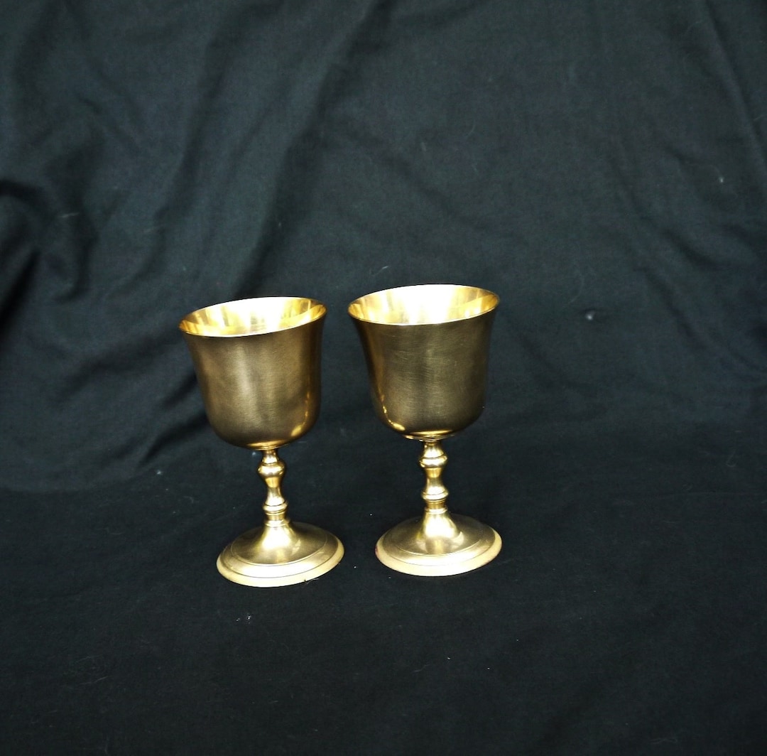 Vintage Brass and Silver Plate Goblets Set Wine Metal Goblets Epns 2 X ...