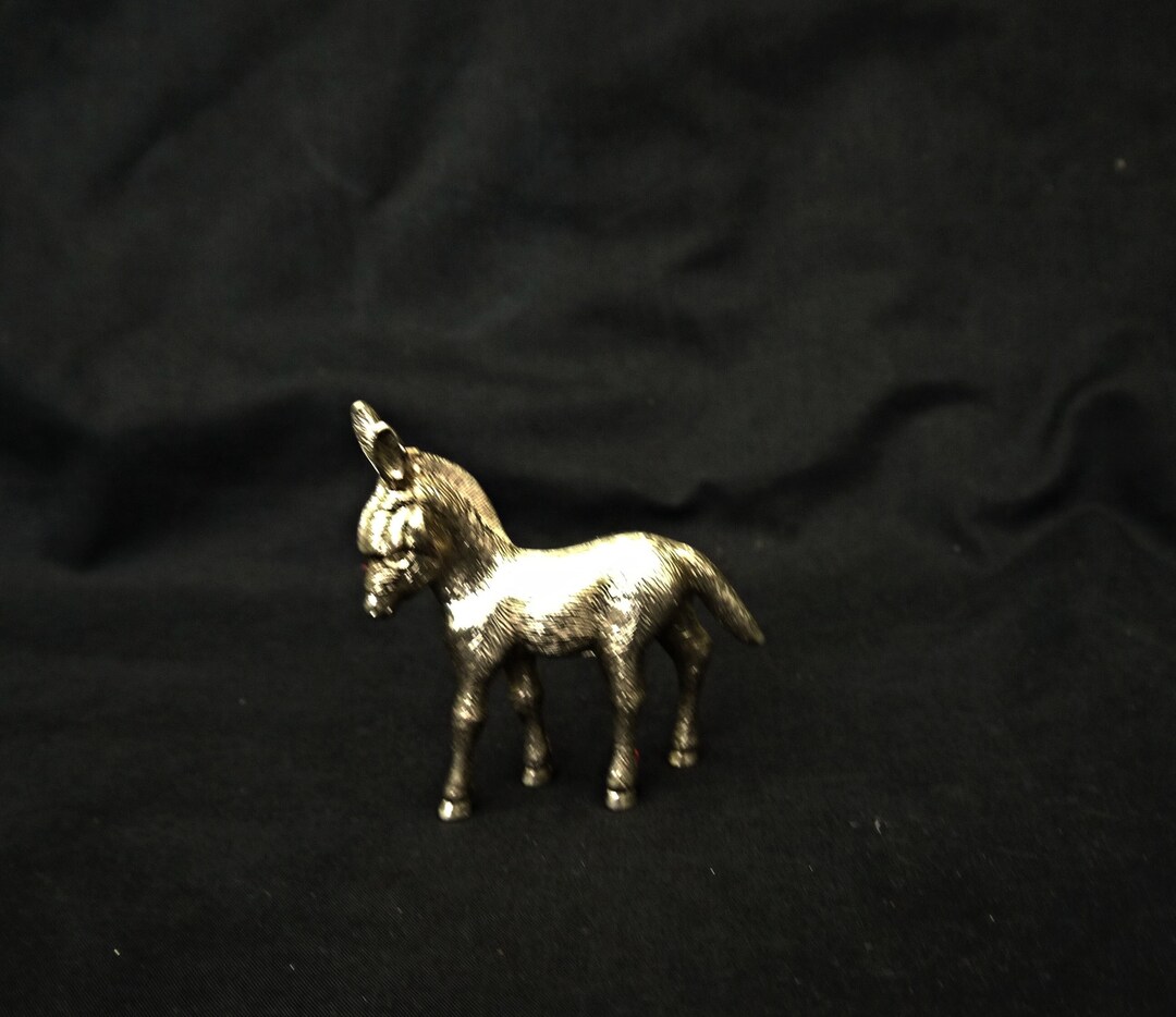 Small Silver Solid Metal Donkey Vintage Silver Plate Miniature Figurine ...