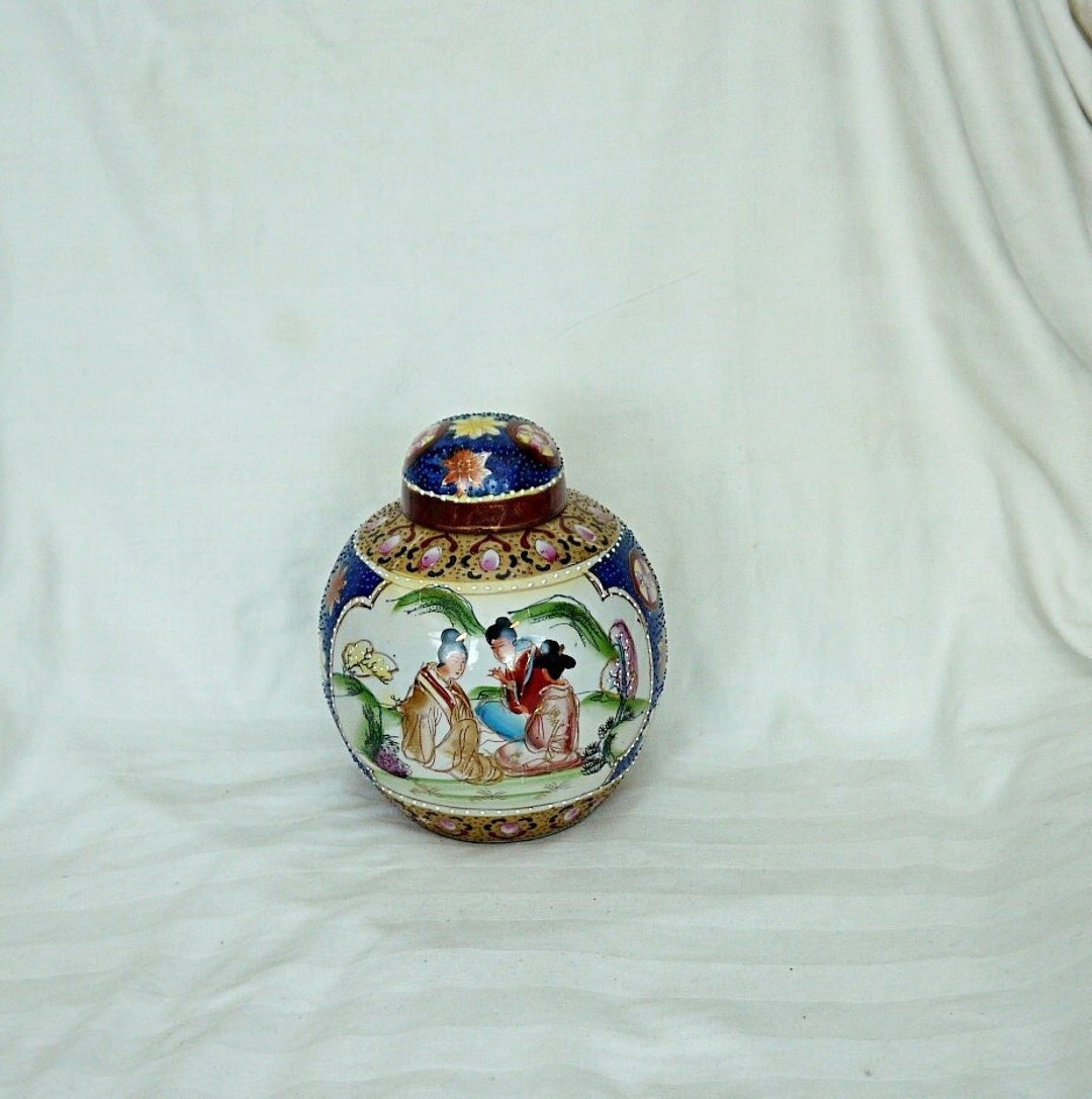 Vintage Large Japanese Ginger Jar With Lid Oriental Ginger Jar Satsuma ...