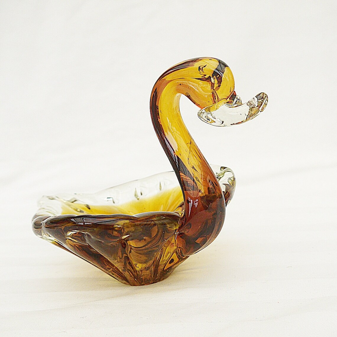 Hand Blown Glass Swan Vintage Hand Blown Glass Dish Swan Amber - Etsy