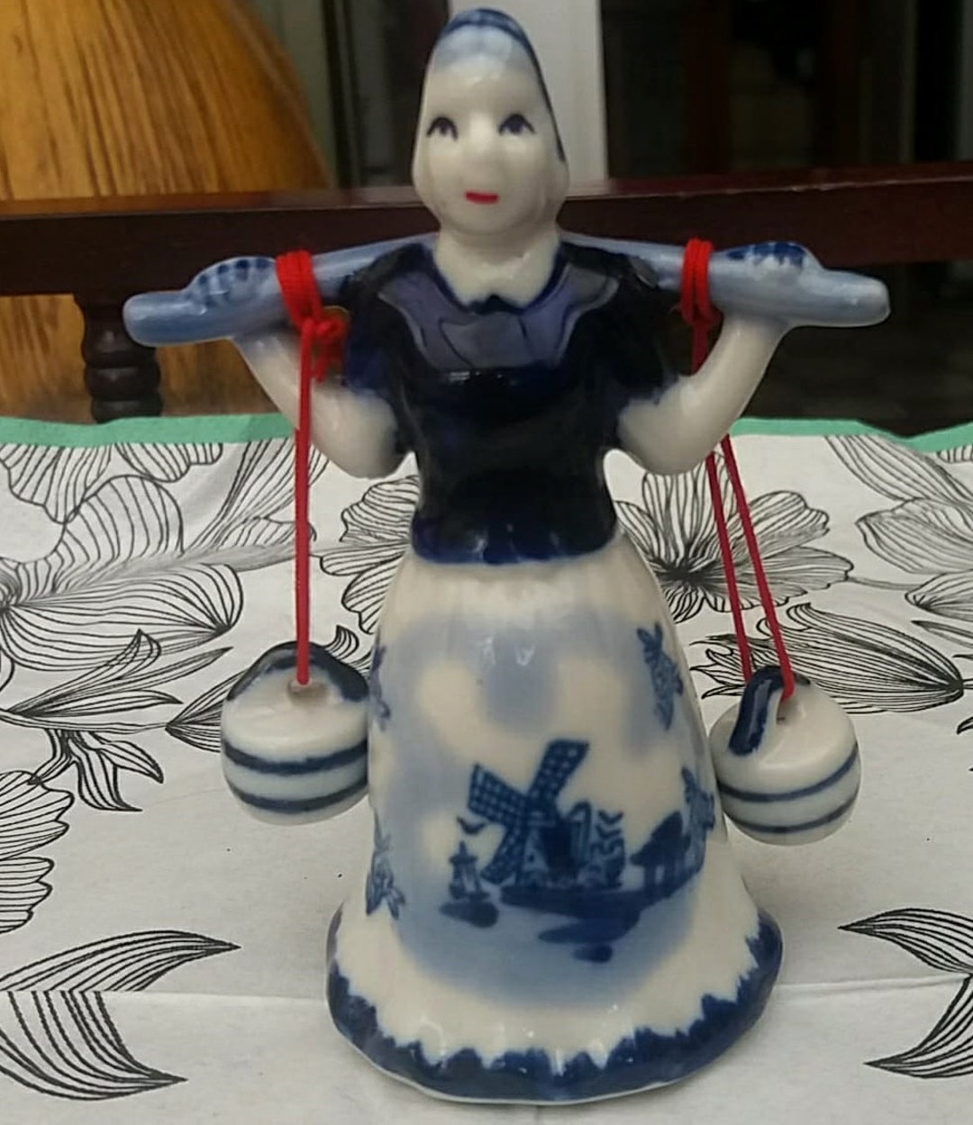 Vintage Ceramic Blue and White Bell Lady Dutch Windmill Dutch Bell ...