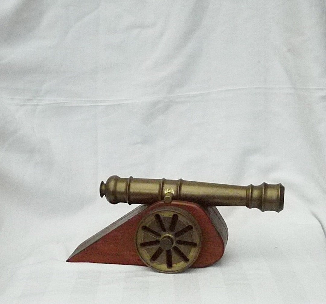 Vintage Brass Cannon Model: Solid Wood Base, Military Decor - Etsy