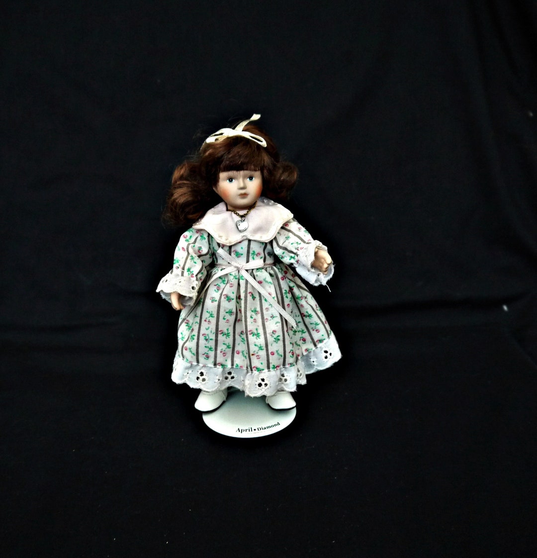 Vintage Small Porcelain Doll With Stand Russ Berrie Diana Month April ...