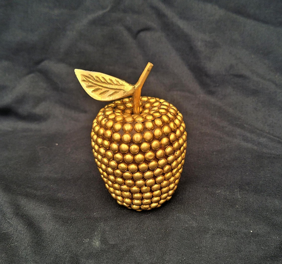 Brass Ornament Apple Vtg Hand Crafted Gold Metal Apple Statue Fruit ...
