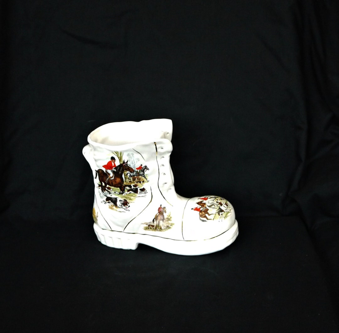 Vintage Woodside Pottery Boot Vase: England Hunting Scene Planter - Etsy