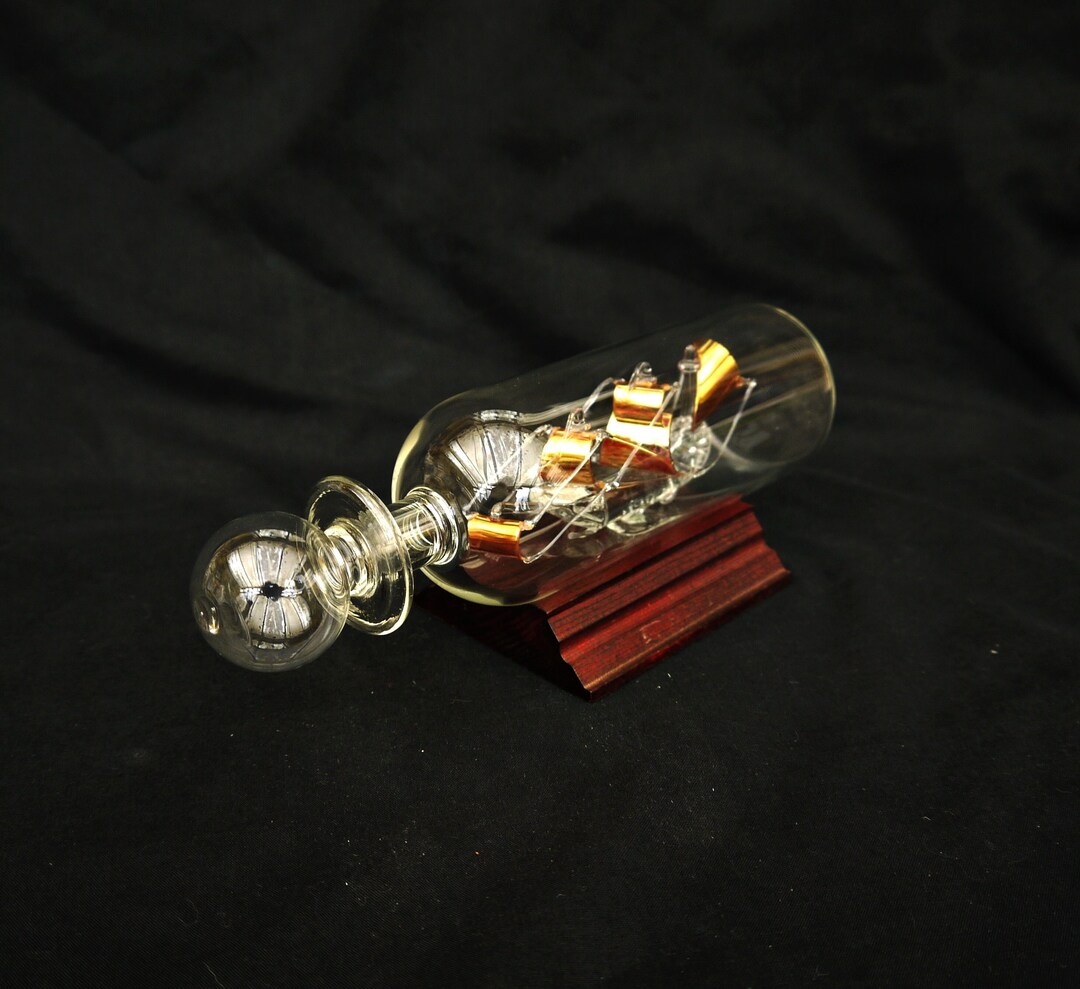 Hand Blow Ship in Glass Bottle With Wood Stand Vintage Mayflower ...