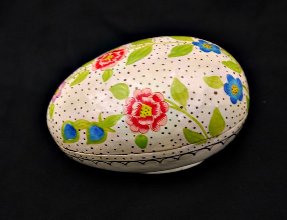 paper mache Kashmir egg jewellery box trinket box lar… - Gem