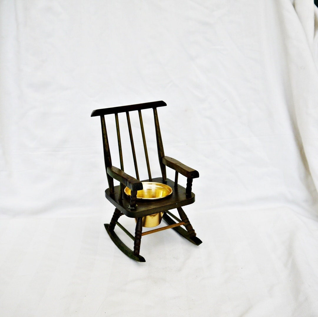 Small Rocking Chair Wooden With Mini Planter Vintage Chair With Metal ...