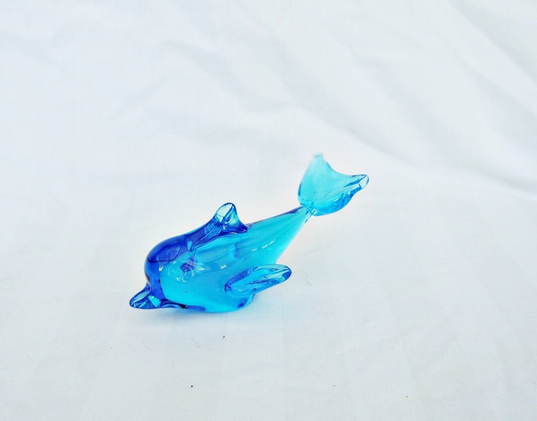 Sky Blue Art Glass Dolphin Vintage Hand Blown Figurine Dolphin ...
