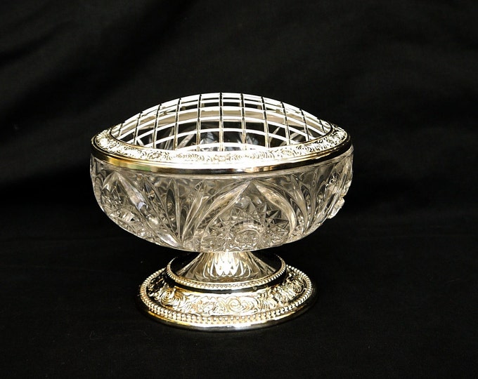 Vintage Cut Crystal Rose Bowl and Silver Plate Plinth Large Rose Bowl ...