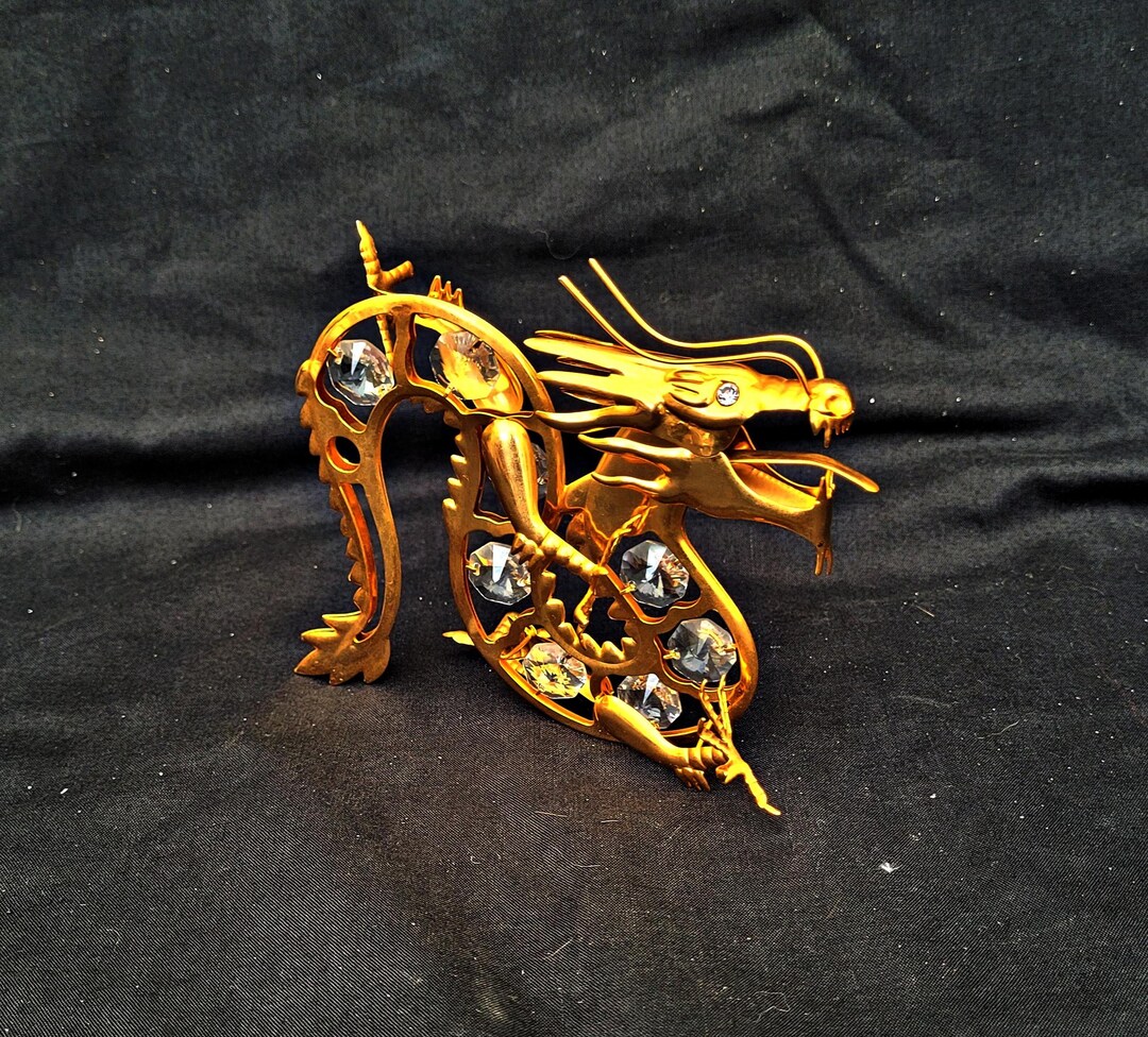 Vintage Swarovski Crystal Dragon Ornament: 24k Gold Plated Chinese ...