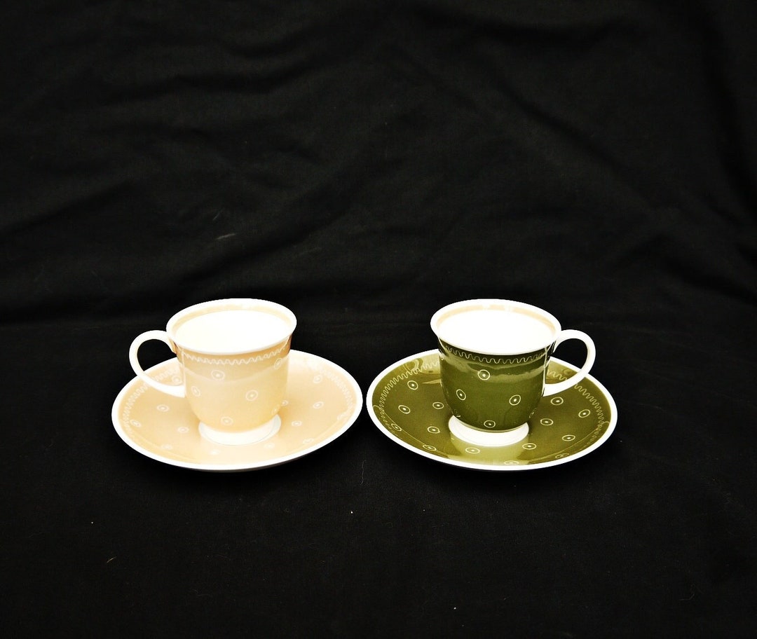 Vintage Susie Cooper Bone China Tea Cup and Saucer Set, Green & Peach ...