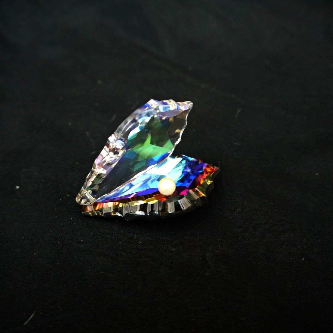 Miniature Crystal Seashell With Pearl Oxidized Vintage Mini Art Crystal ...