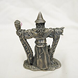 Pewter Wizard and Dragon Statue With Swarovski Crystal Vintage Figurine ...