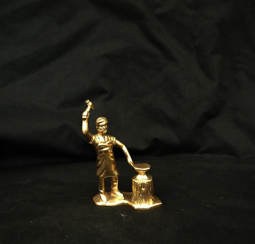 Brass Sculpture Blacksmith Vintage Solid Brass Statue Old Man Work ...