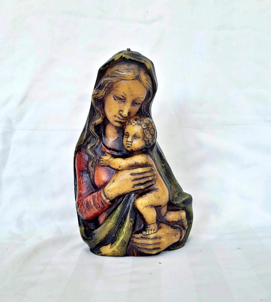 Antique Candle Virgin Maria and Baby Jesus Vintage Large Candle Mother ...