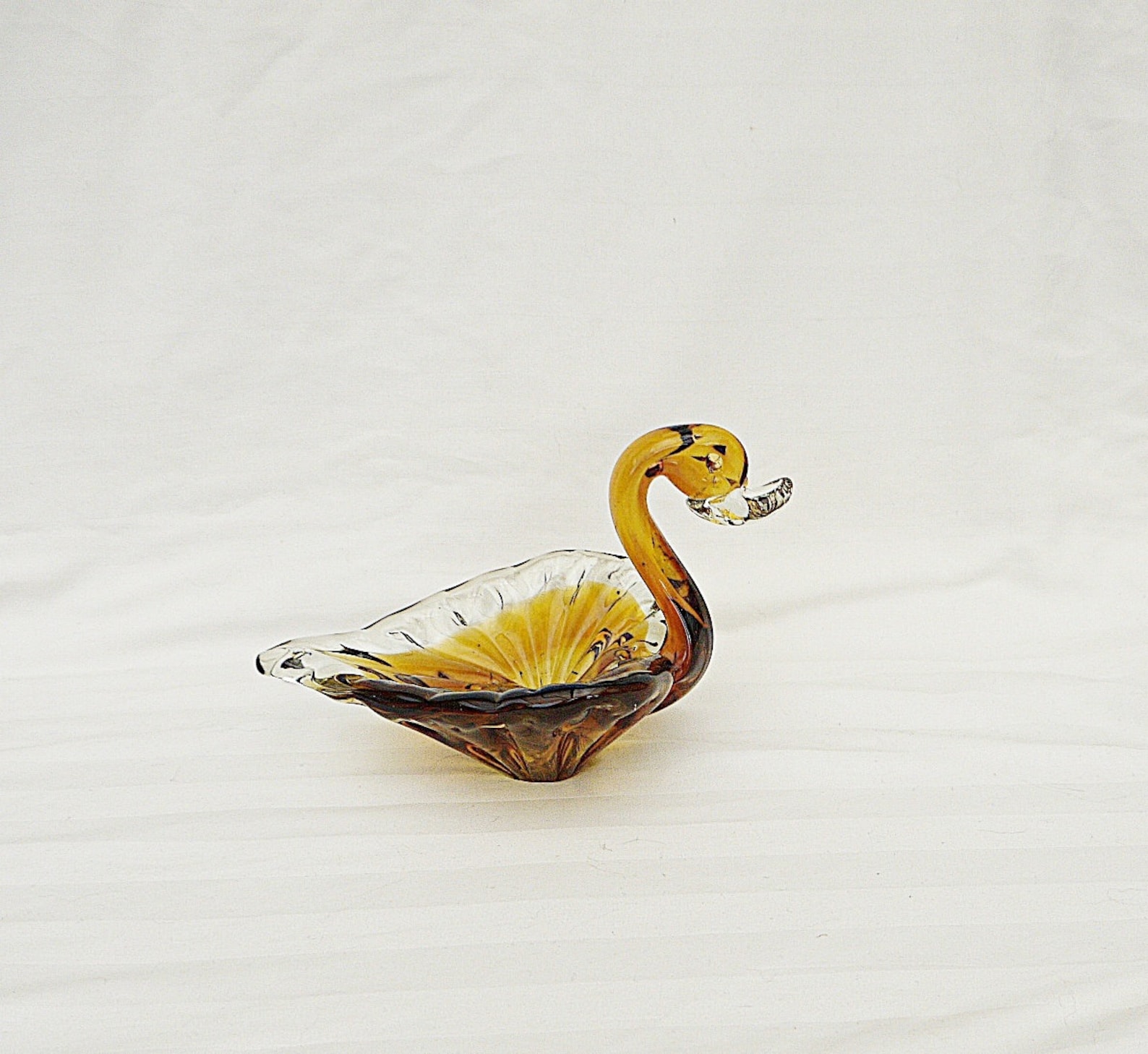Hand Blown Glass Swan Vintage Hand Blown Glass Dish Swan Amber - Etsy
