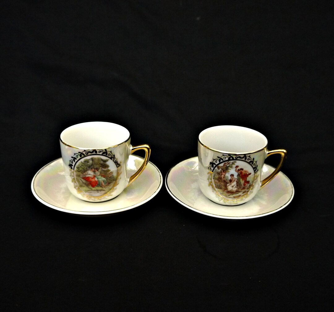 German Bone China Tea Cup and Saucer Espresso Vintage Lustre Pearl Set ...