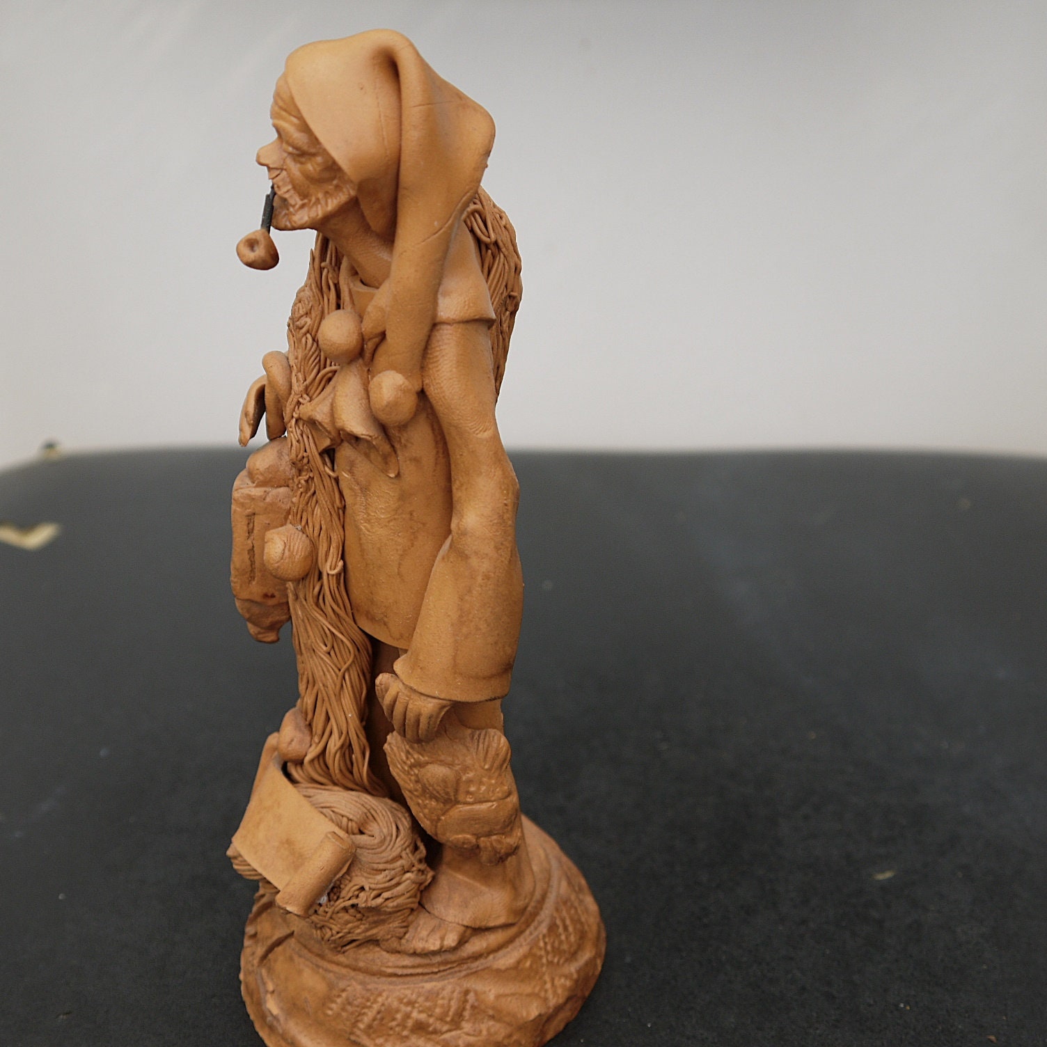 Vintage hand made sculpture fisherman sculpture art clay old | Etsy