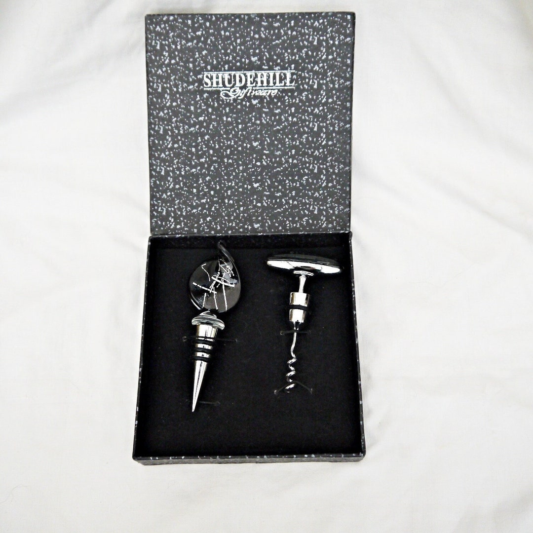 Shudehill Silver & Black Wine Stopper and Corkscrew Set - Etsy