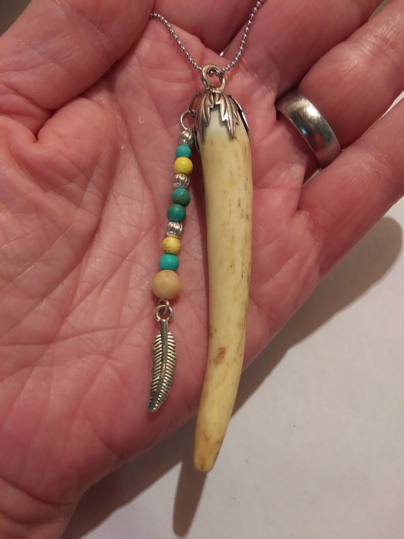 Antler Necklace Genuine Deer Antler Pendant turquoise Beaded Pendant ...