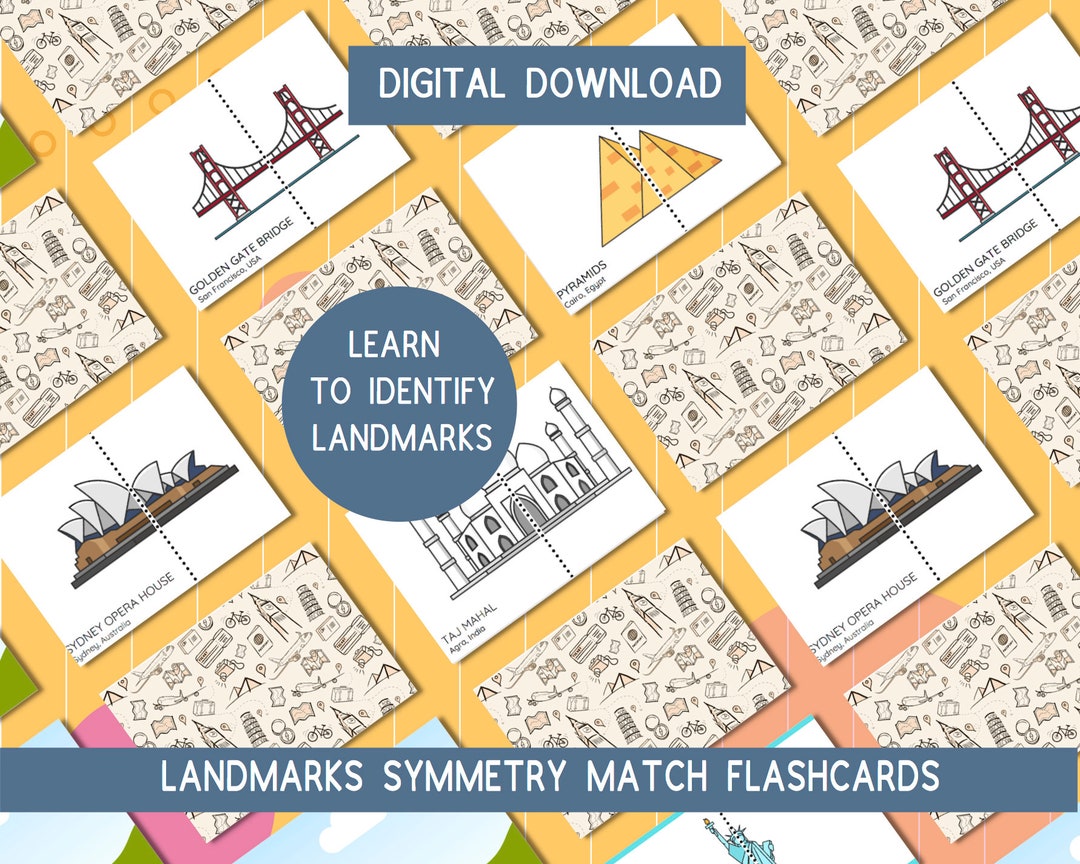 12 Symmetry Match Flashcards -landmarks- Digital Download Educational ...