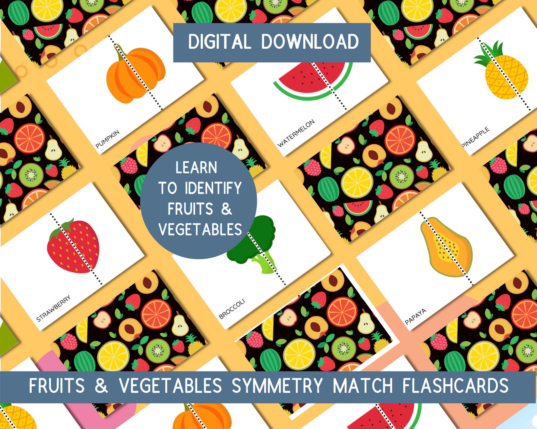 12 Symmetry Match Flashcards -fruits & Veg- Digital Download ...