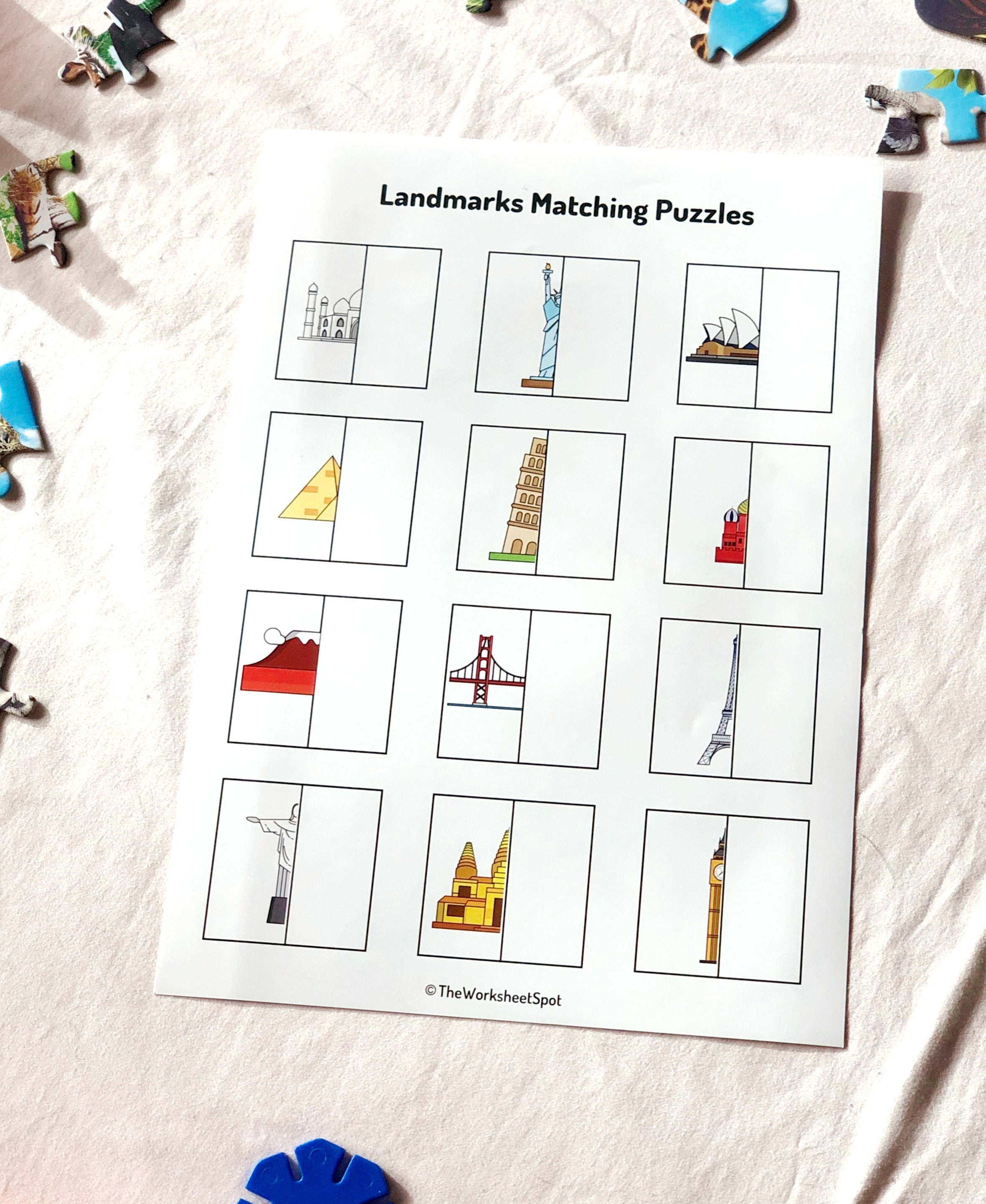 Symmetry Puzzle-landmarks-digital Download Cut Paste Pattern ...