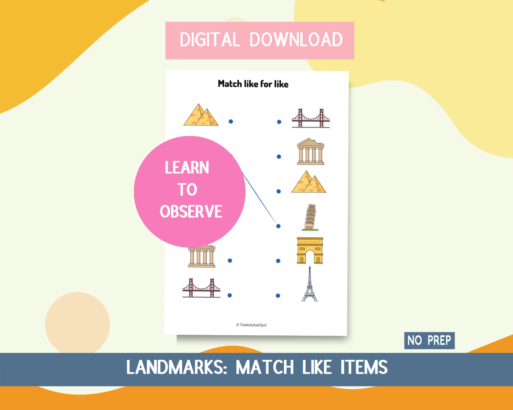 Match Similar Things-landmarks- Digital Download Matching Activity ...