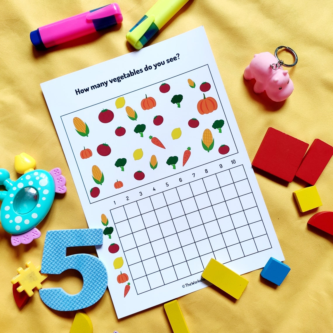 Count and Graph vegetables Digital Download Counting Worksheet Math ...