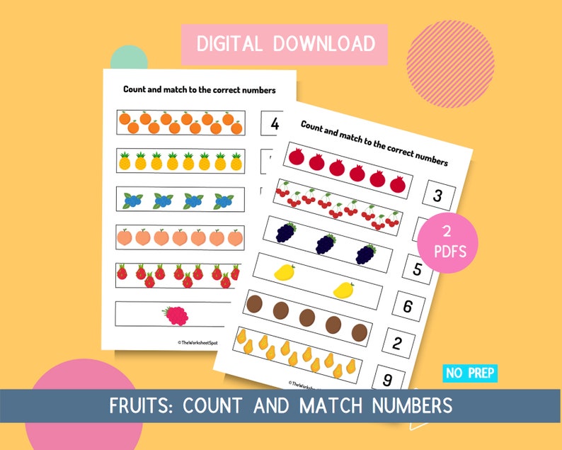 Count to 12 Numbers-fruits- Digital Download Counting Worksheet Learn ...