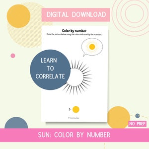 Color by Number-sun Digital Download Counting Worksheet Matching ...