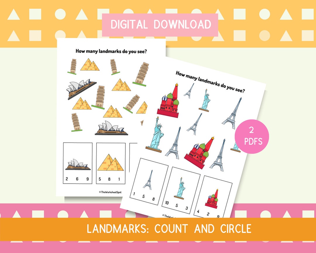 Count and Circle-landmarks- Digital Download Counting Worksheet Math ...