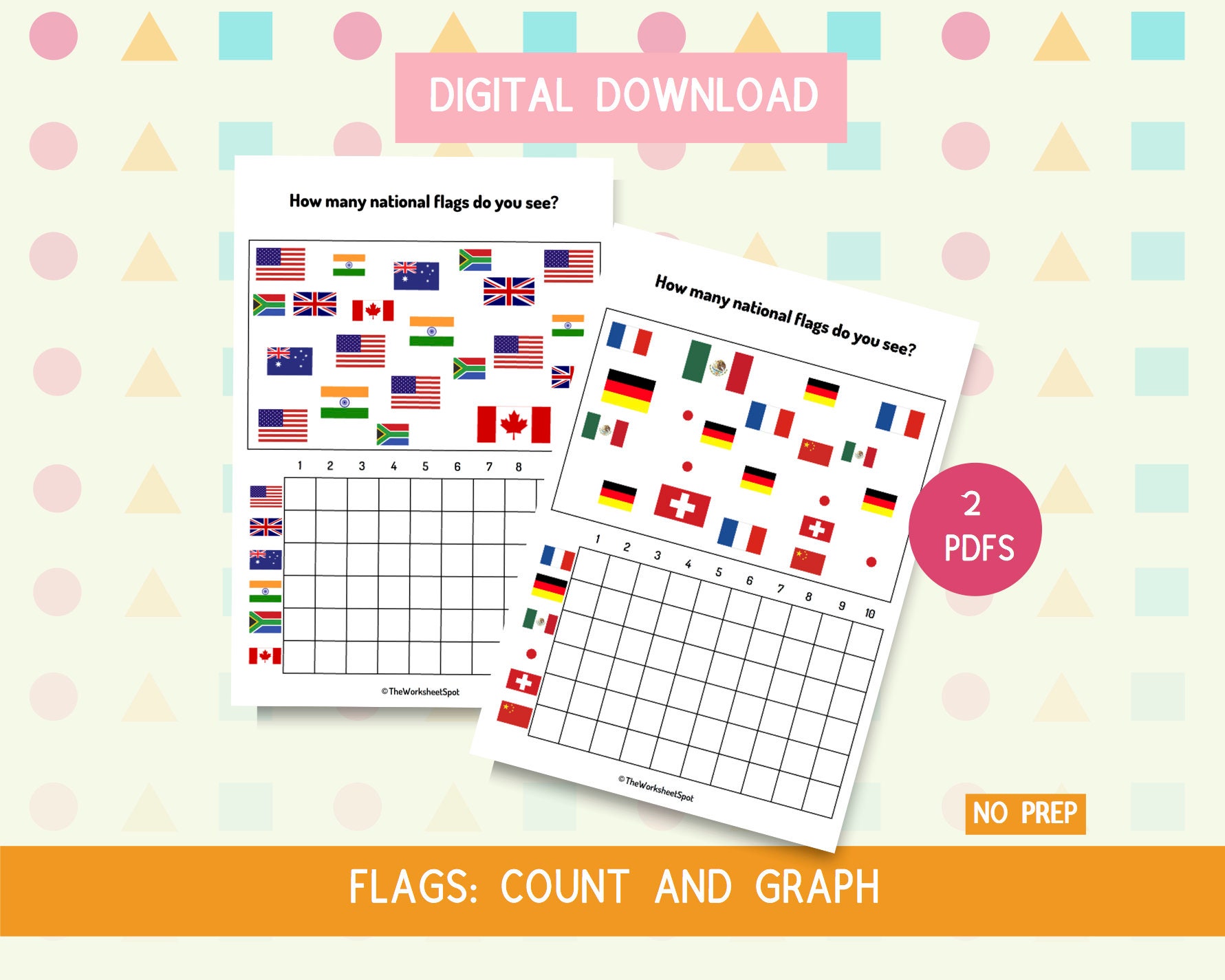 Count and Graph-national Flags- Digital Download Counting Worksheet ...