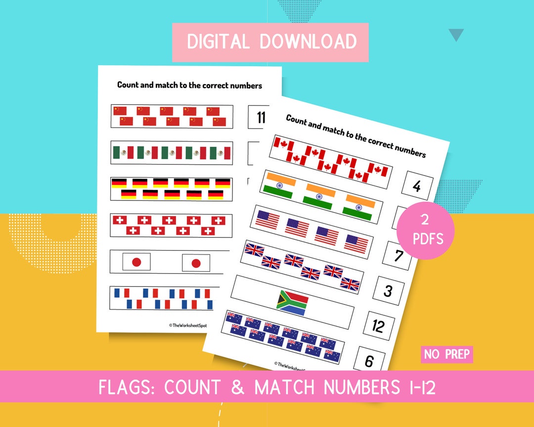 Count to 12 Numbers-national Flags Digital Download Counting Worksheet ...