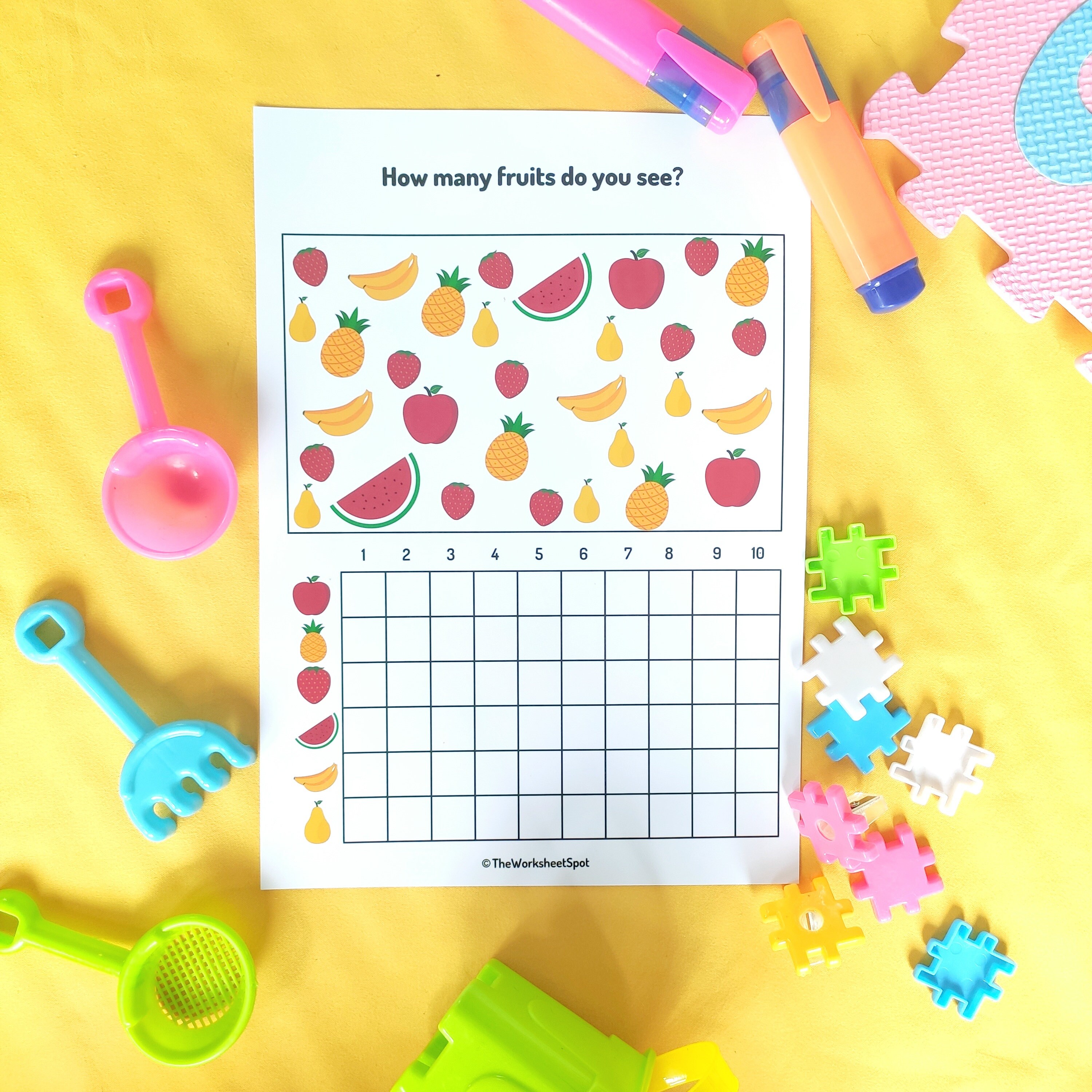 Count and Graph -fruits - Digital Download Counting Worksheet Math ...