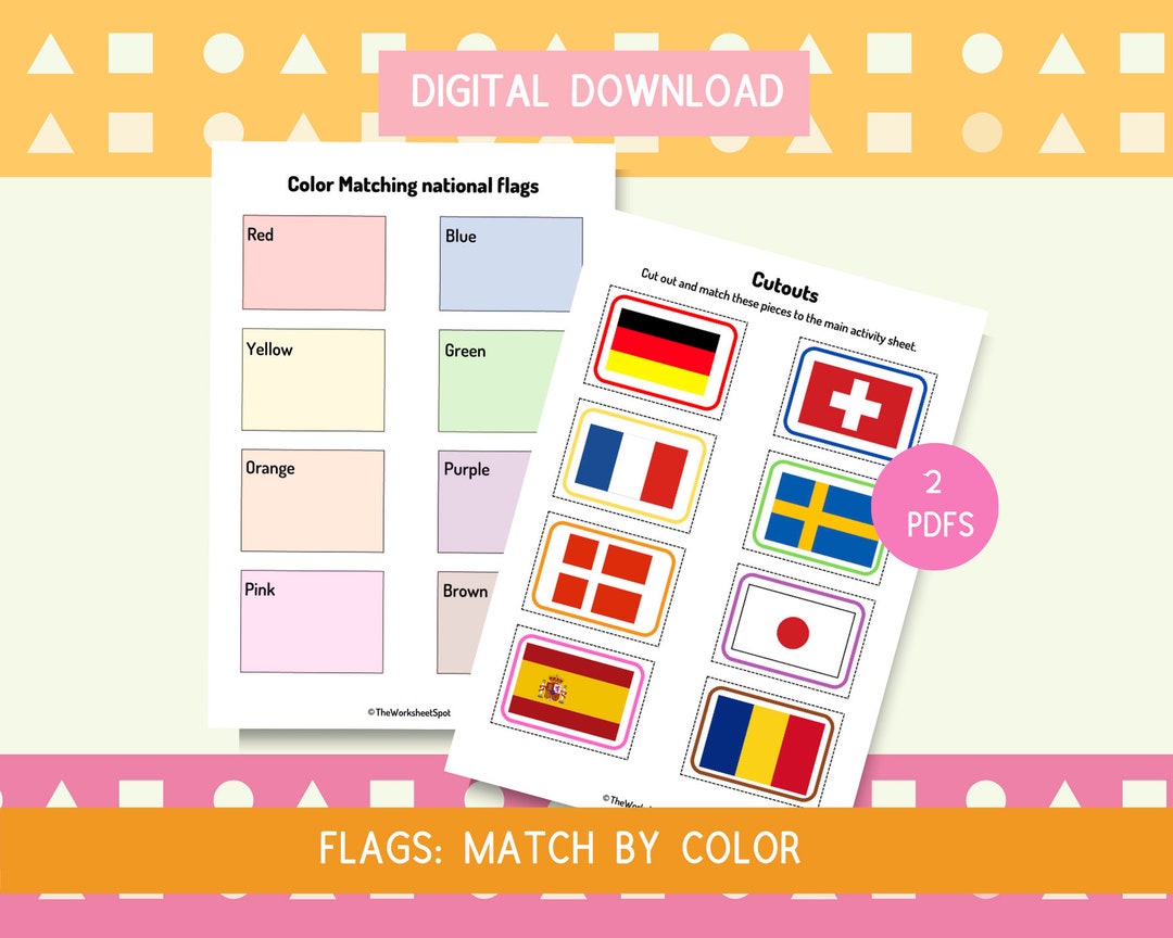 Match by Color-flags-digital Download Matching Activity Matching Game ...