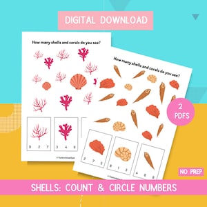 Sea Shells – Count and Circle Digital Download Counting Worksheet Math ...