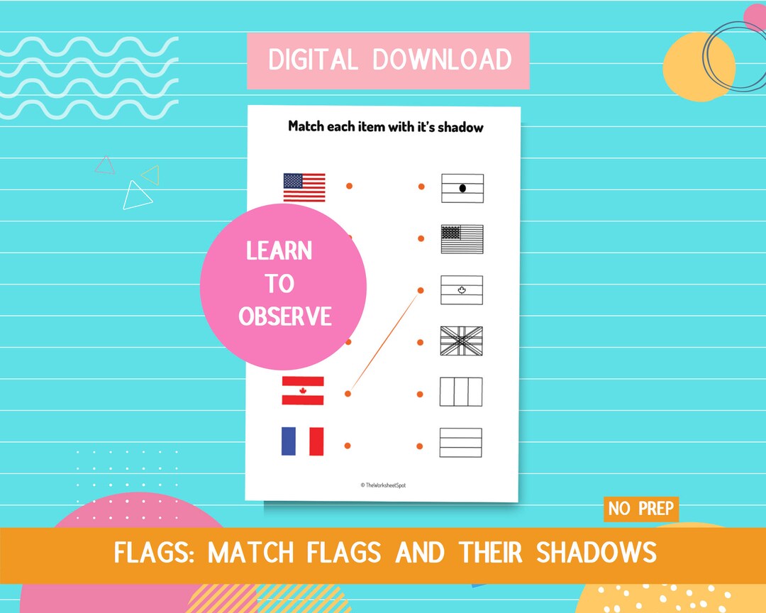 Match Items and Shadows Flags Noprep Digital Download Matching Activity ...