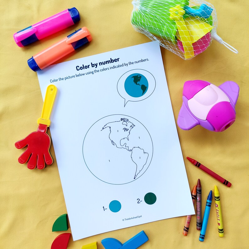 Color by Number-earth Digital Download Counting Worksheet Matching ...