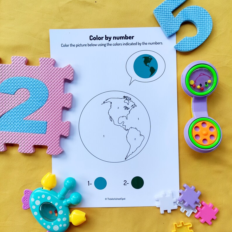 Color by Number-earth- Digital Download Counting Worksheet Matching ...