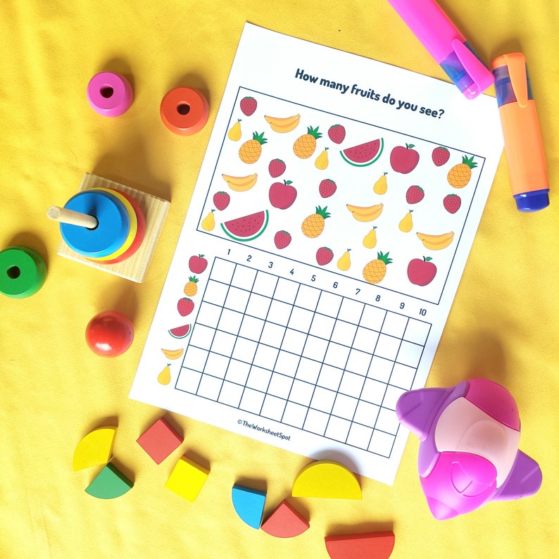 Count and Graph -fruits - Digital Download Counting Worksheet Math ...