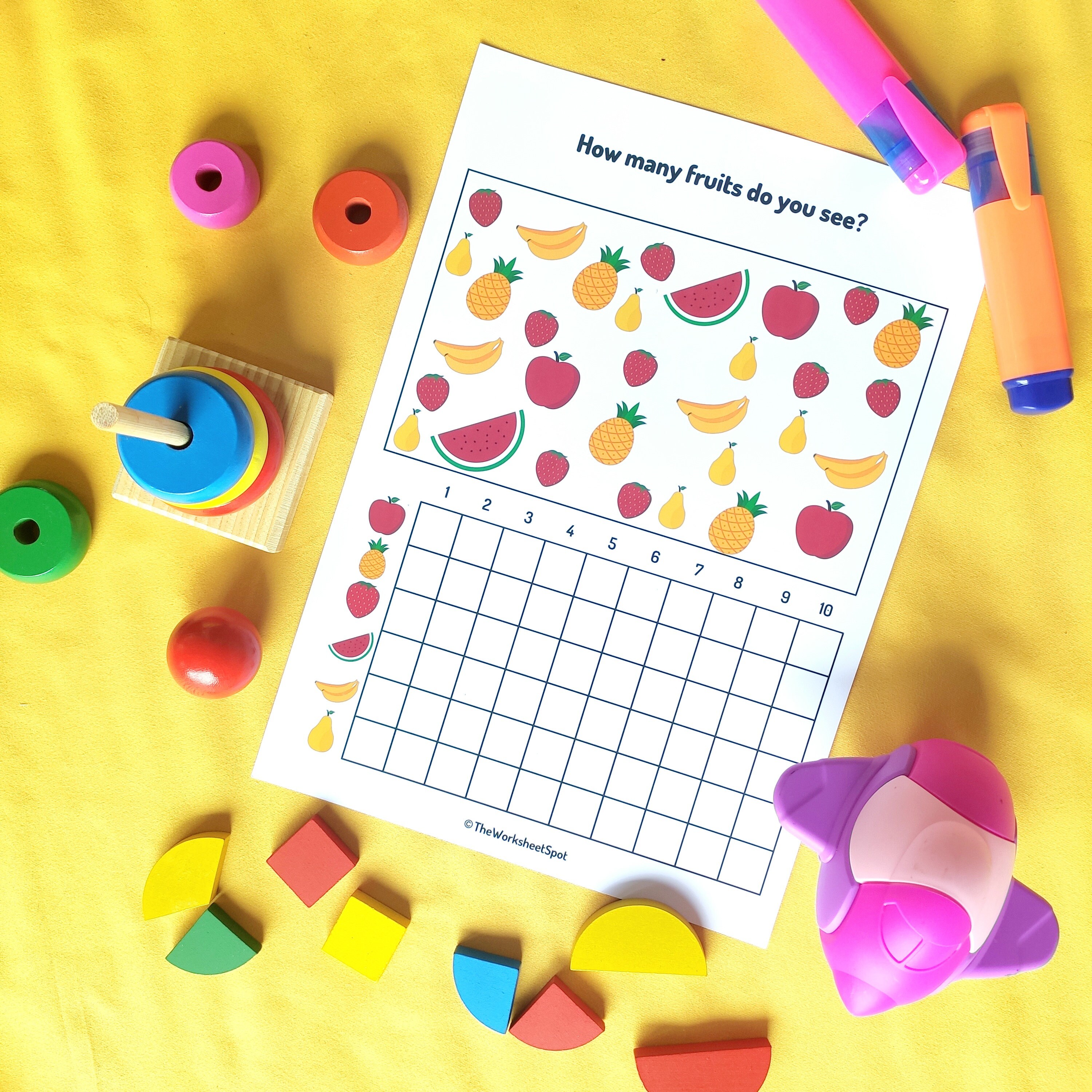 Count and Graph -fruits - Digital Download Counting Worksheet Math ...