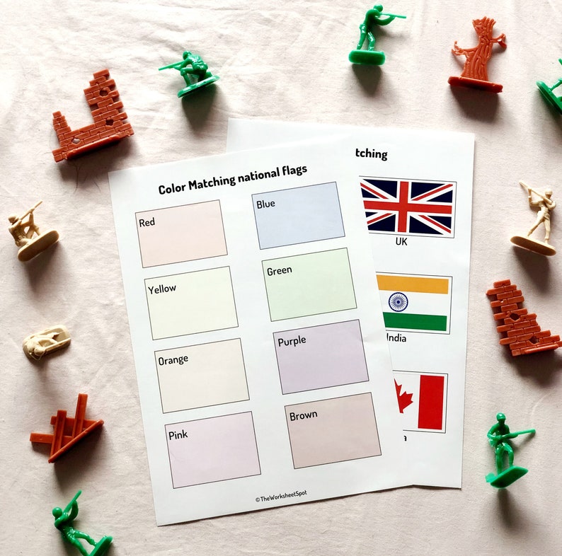 Match by Color-flags-digital Download Matching Activity Matching Game ...